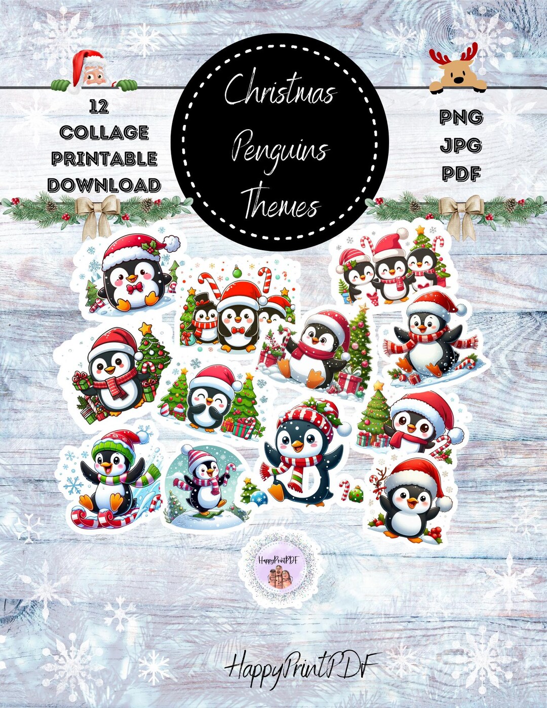 Christmas Penguins Themed Sticker Collage Printable Download Files ...