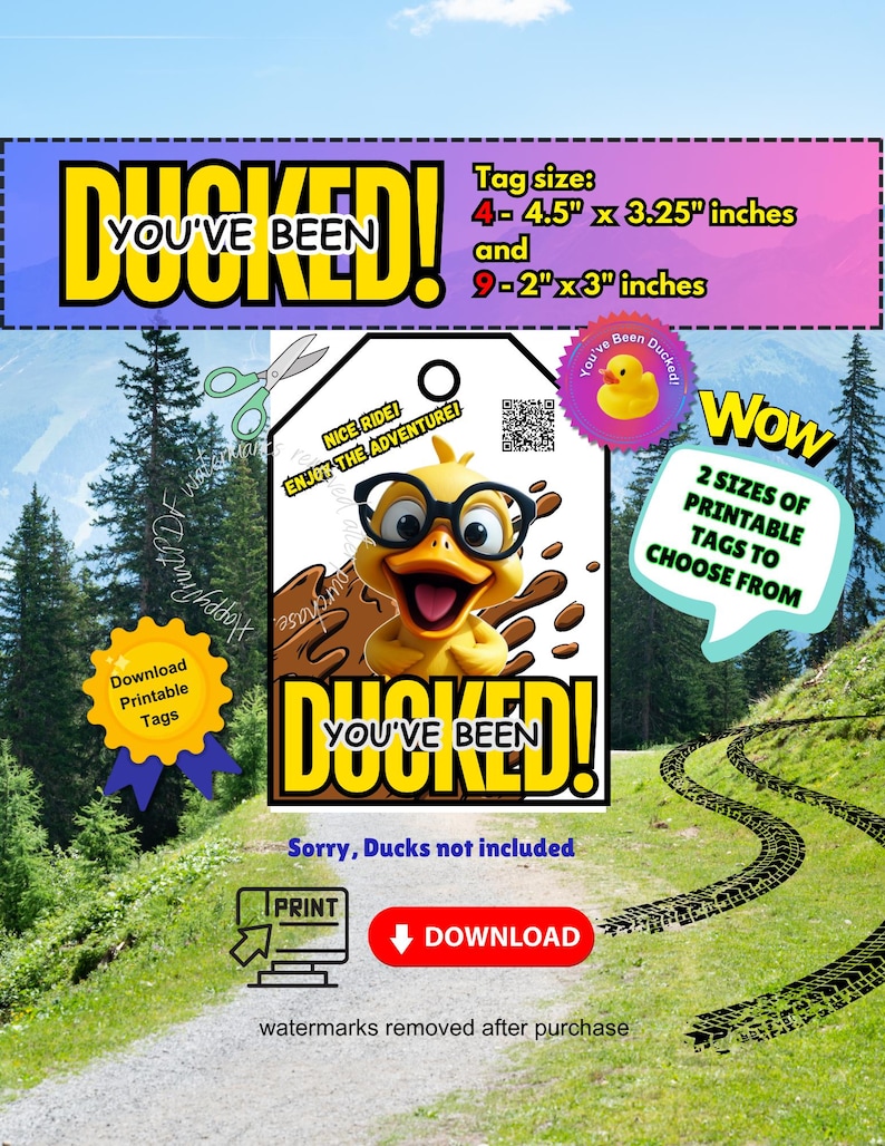 You've Been Ducked-yellow Duck Tag Cards-mud and Glasses Theme-download ...