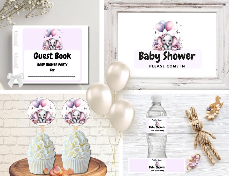 Printable Baby Elephant Shower Kit: 30 Party Decorations (PDF Download ...
