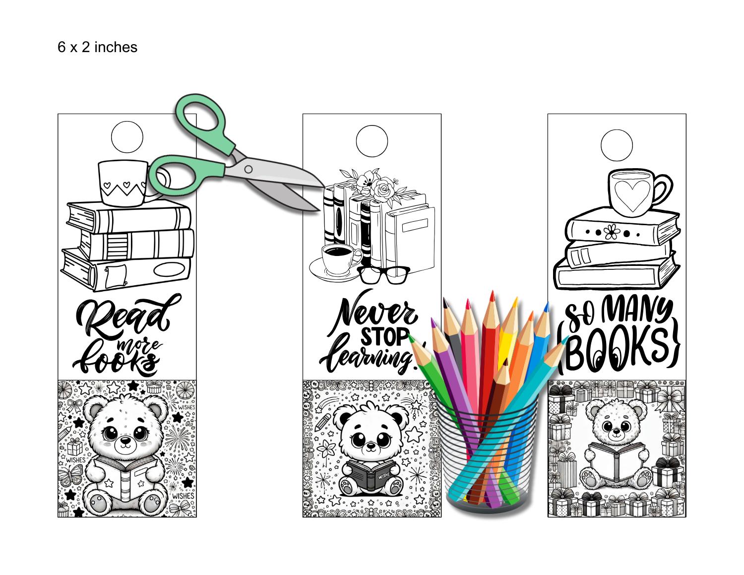 Teddy Bear Coloring Bookmarks, 6 Printable PDF Designs for Kids ...