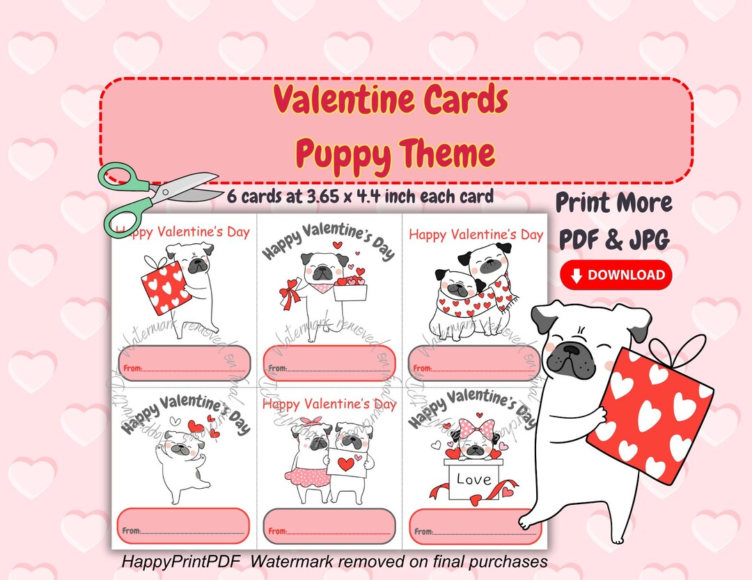 Valentine Cards Puppy Theme, Happy Valentines, Download Digital ...