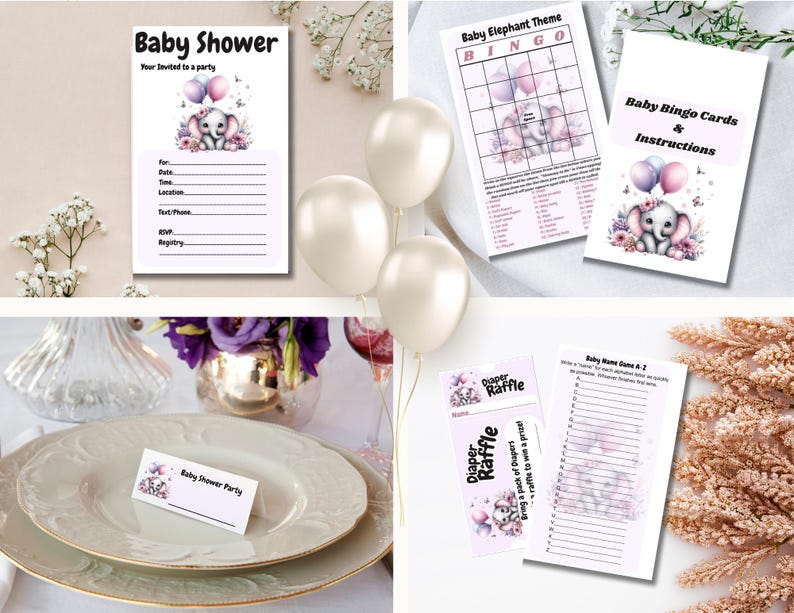 Printable Baby Elephant Shower Kit: 30 Party Decorations (PDF Download ...