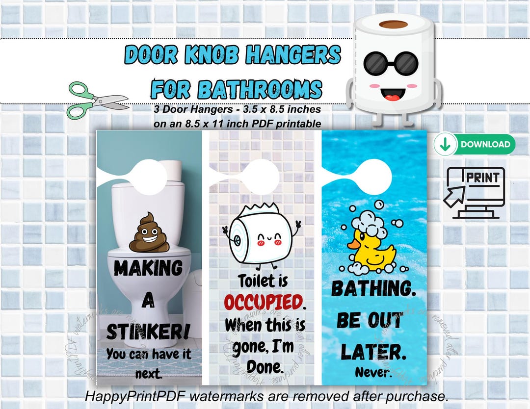 Printable Doorknob Hangers - Funny Bathroom Quotes : Printable PDF Set ...