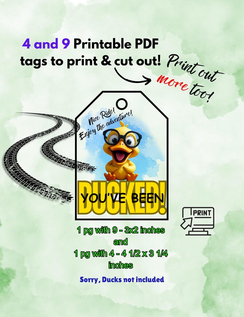 You've Been Ducked Nice Ride Printable Tags Cards PDF File Printable ...