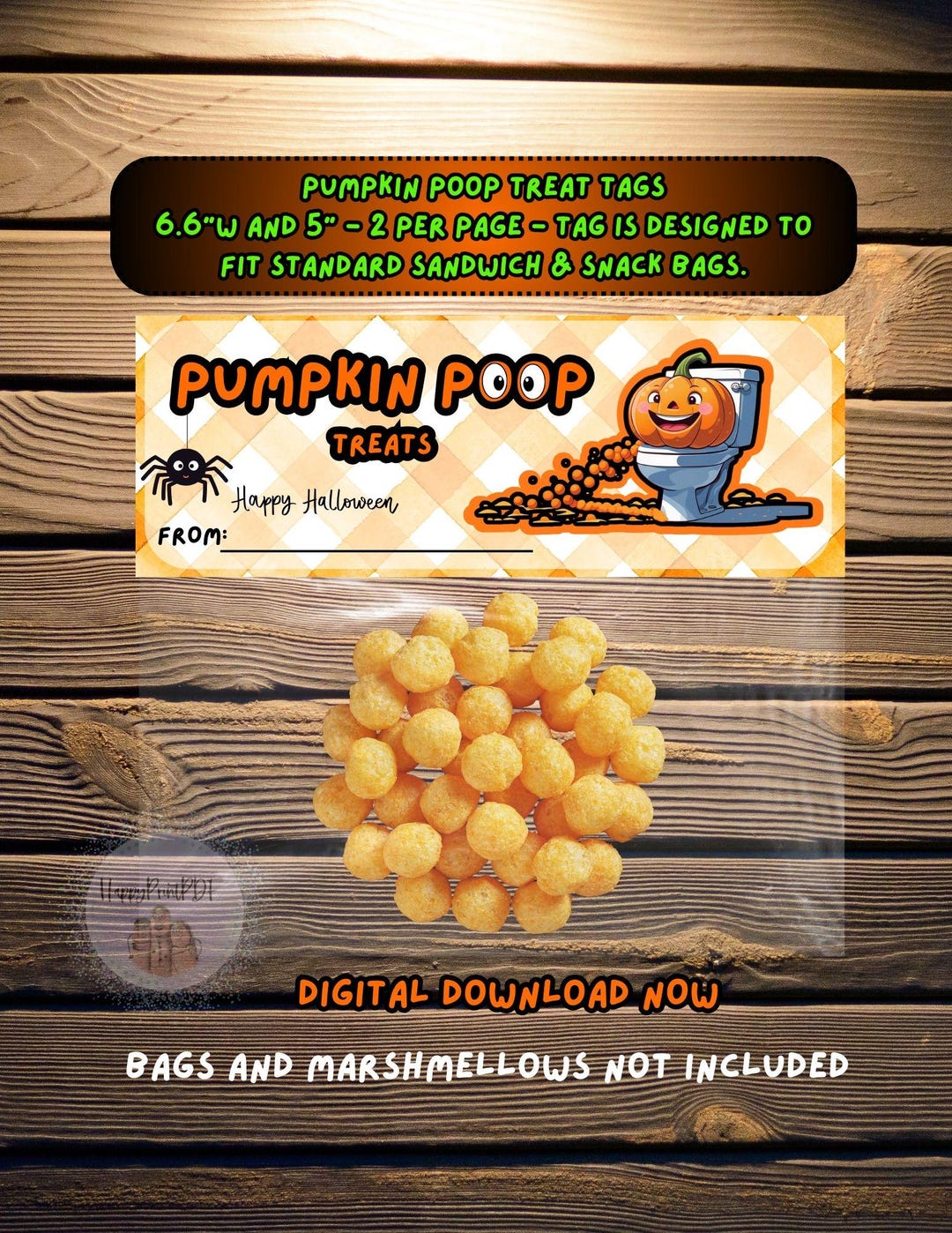 Halloween Pumpkin Poop Tags–funny Treat Tag for Candy Bags-pdf and JPG ...