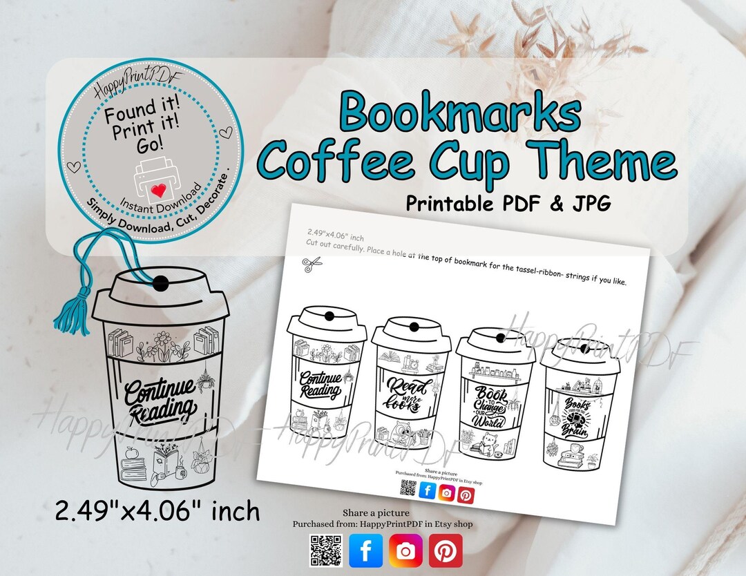 Coffee Cup Coloring Bookmarks - Printable Kids Activity - PDF and JPG ...