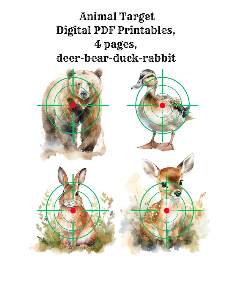 Animal Targets, Digital PDF Printables, 4 Pgs, Simple Target Paper 8 ...