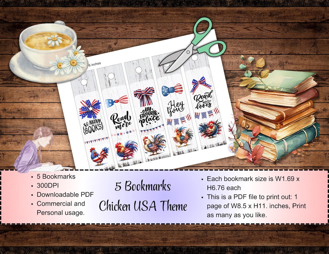 Chicken USA Bookmarks: Patriotic Theme-set of 5-PDF Printable - Etsy