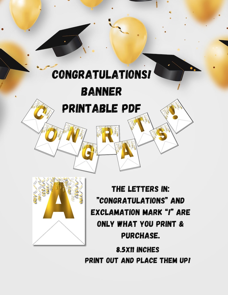 Graduation Banner: Gold Congratulations Printable Party Decor (PDF ...