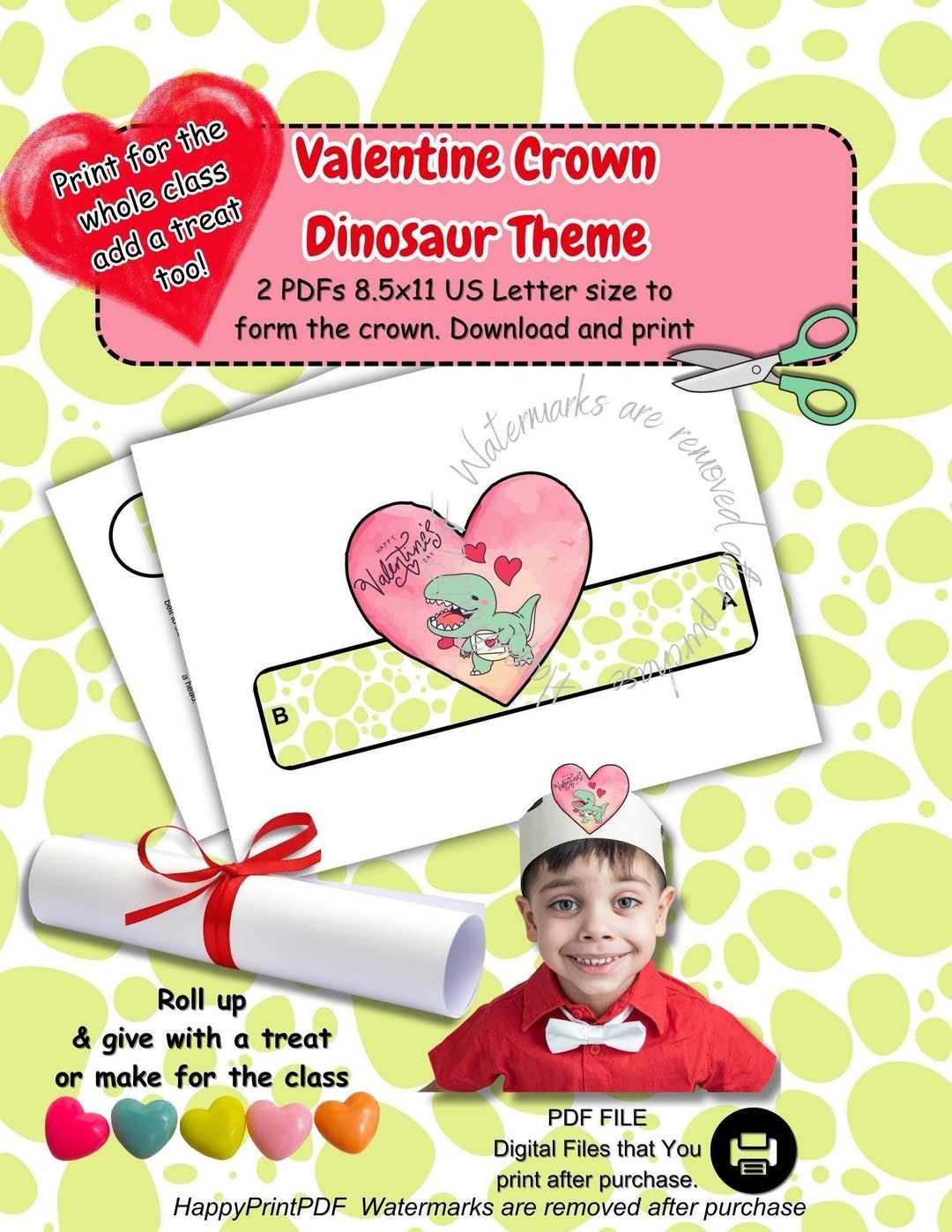 Valentine Crown Dinosaur Theme, Crown for Valentines, Pass Out in the ...