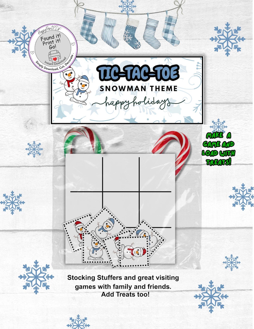 Christmas Snowman Tic Tac Toe Printable Kit - Fun Holiday Game for Kids ...