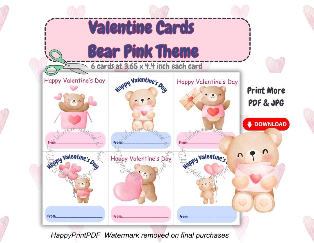 Valentine Cards Bear Pink Theme, Happy Valentines, Download Digital ...