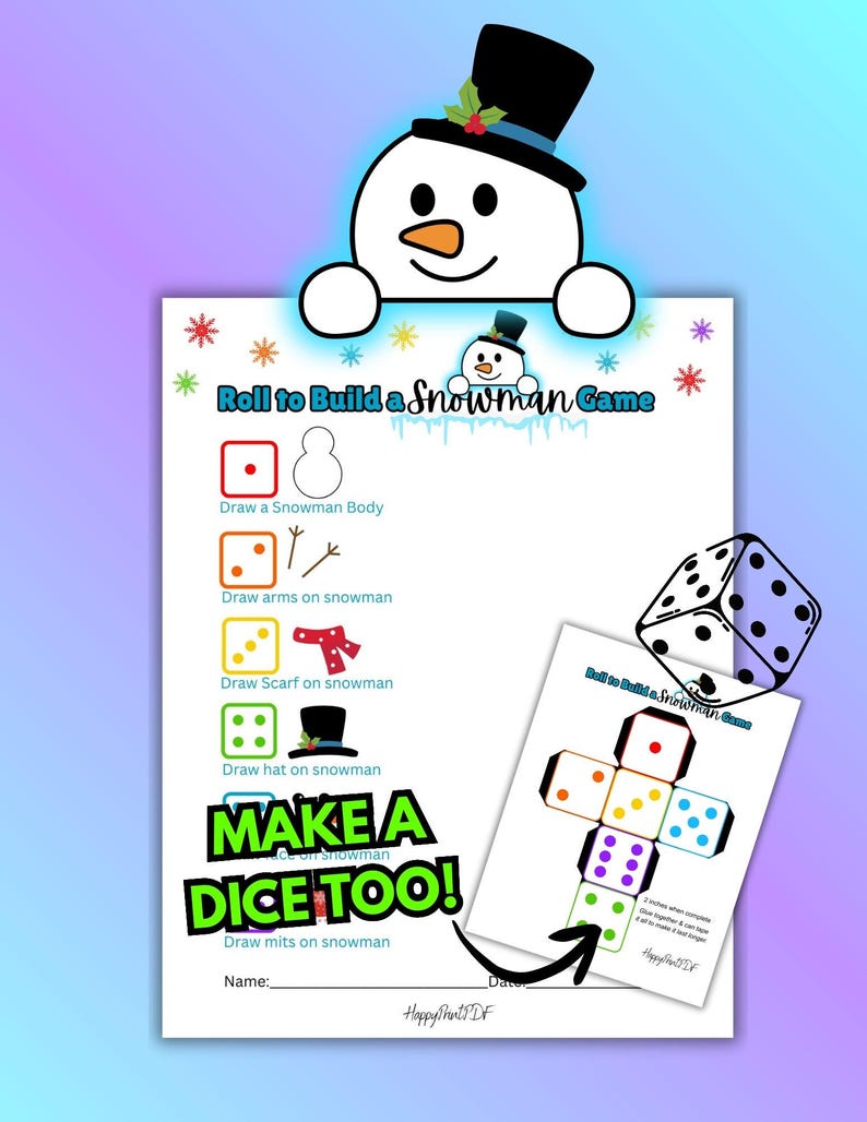 Roll to Build a Snowman Dice Game: Winter Holiday Activity - PDF and ...