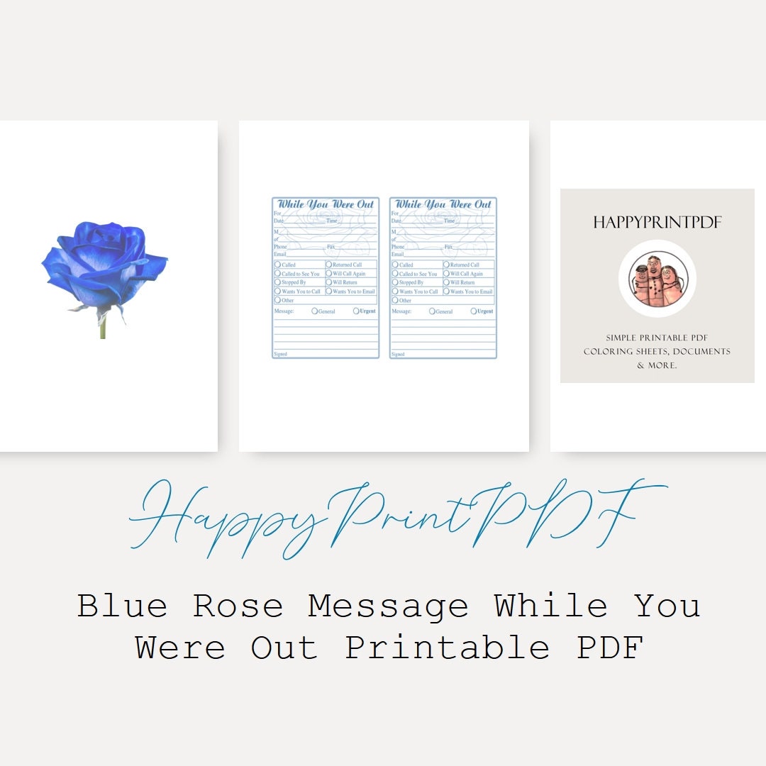 Blue Rose Message While You Were Out Printable PDF. - Etsy