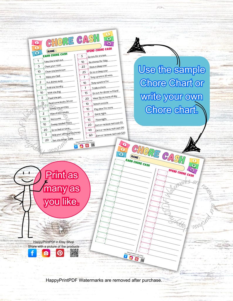 Kids Chore Chart and Play Money Reward System - PDF and JPG - Etsy