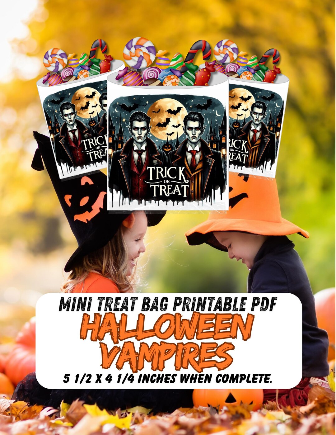 Halloween Vampire Treat Bags-diy Paper Sacks-pdf Download Printable ...