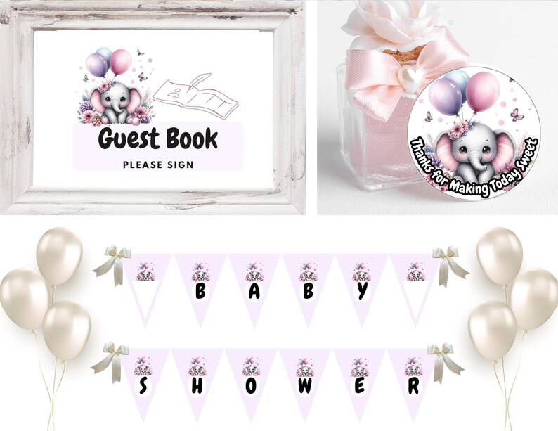 Printable Baby Elephant Shower Kit: 30 Party Decorations (PDF Download ...