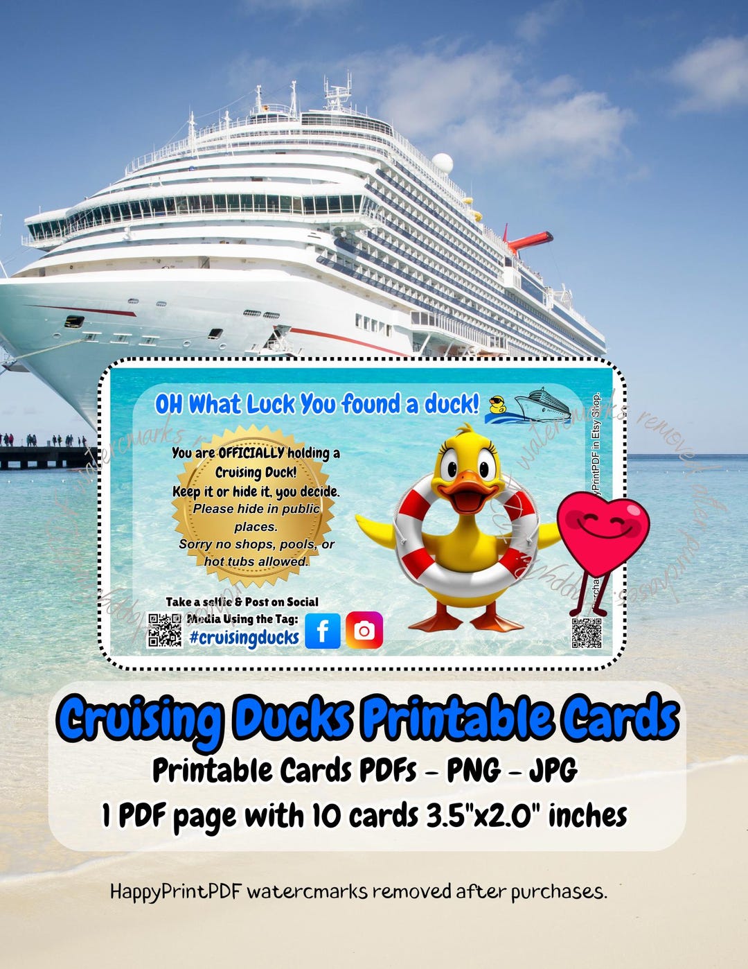 Cruise Duck Printable Tags, Quacky Quacky Theme, Fun Yellow Duck Cruise Game, PDF Cards for Ship ...