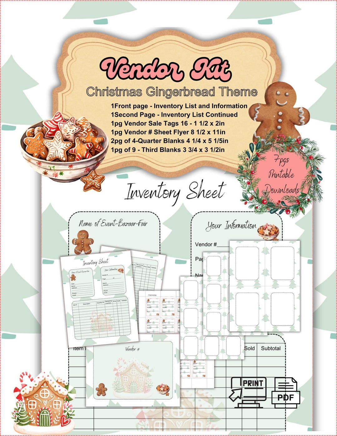 Vendor Kit With Price Tags and Inventory List Christmas Gingerbread ...
