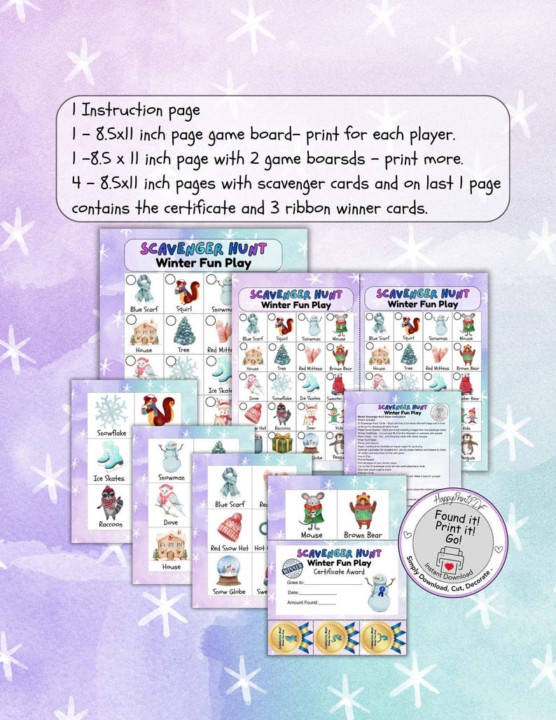 Winter Scavenger Hunt Game – Printable Indoor and Outdoor Activity ...