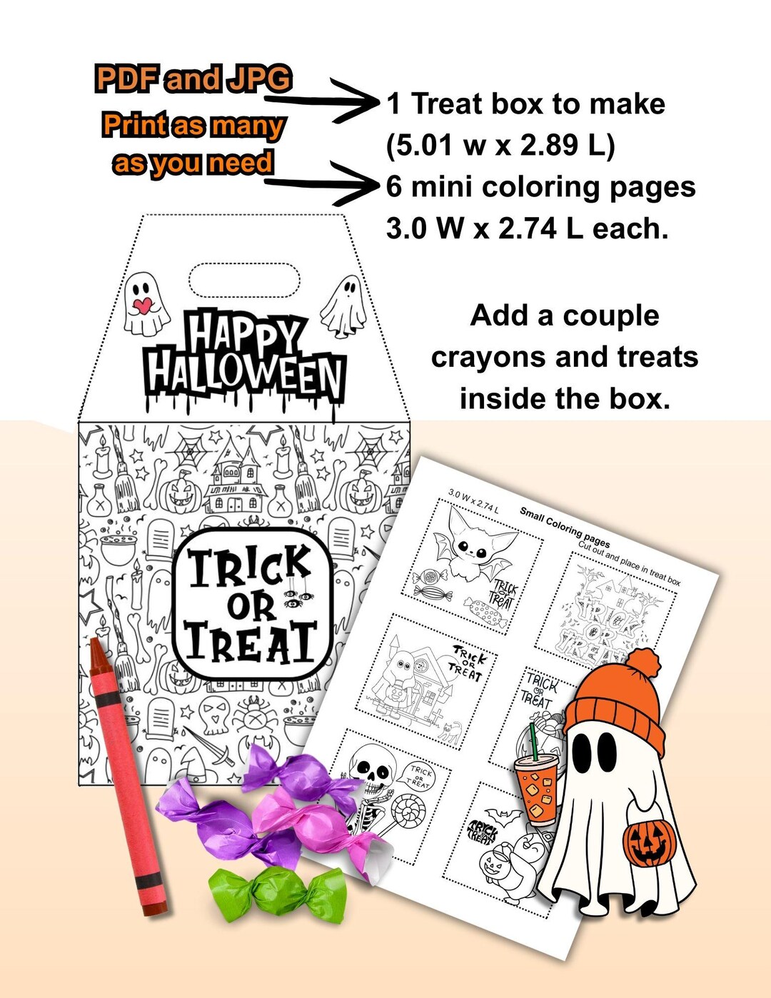 Halloween Mini Treat Box Printable: DIY Coloring Page Favors (PDF and ...