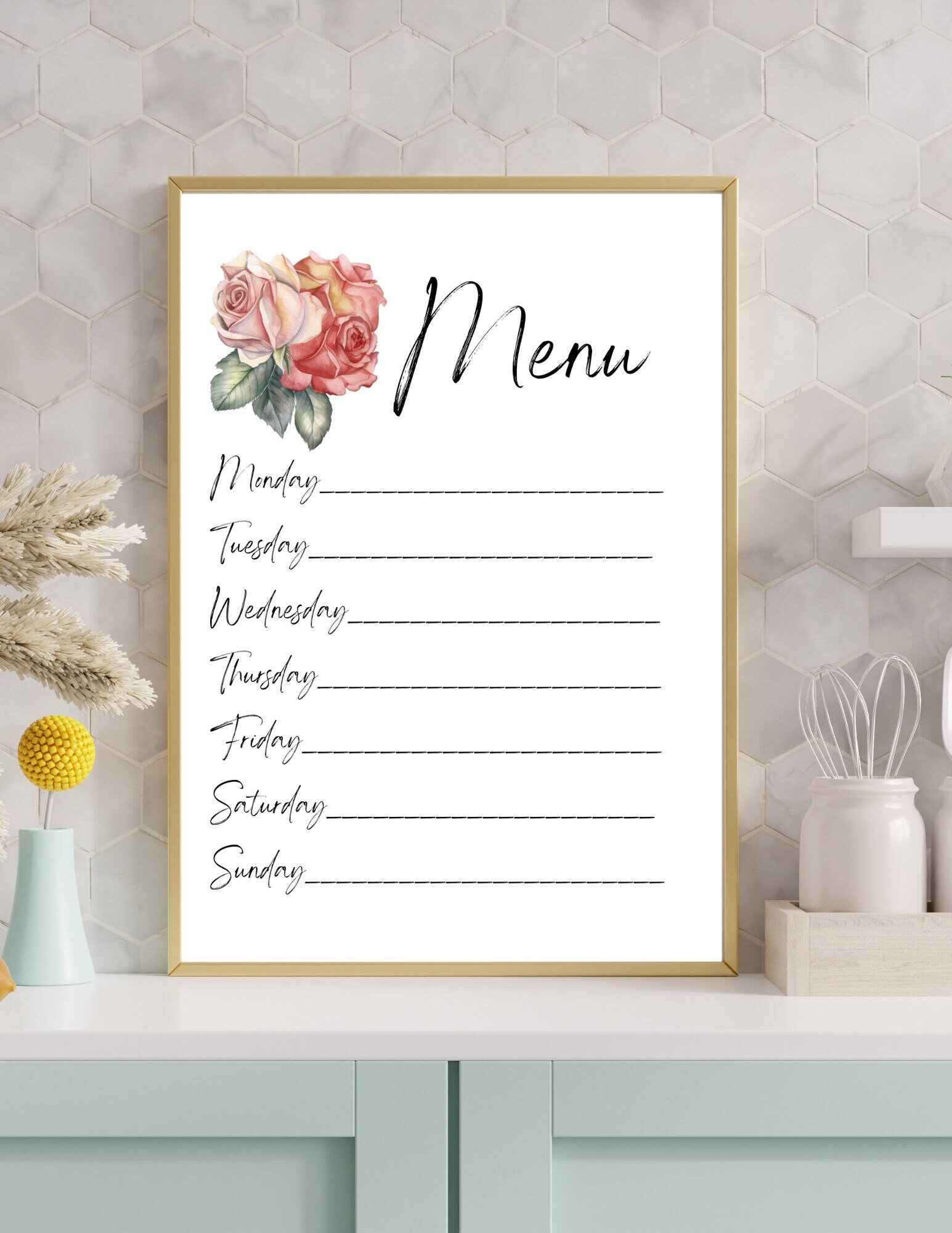 Menu Printable of Roses for a Kitchen, Meal Planning Download, Meal ...