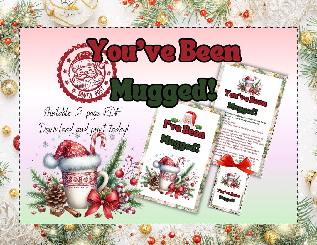 You've Been Mugged Kit-santa Hat Theme-christmas Printable Game Tag-pdf ...