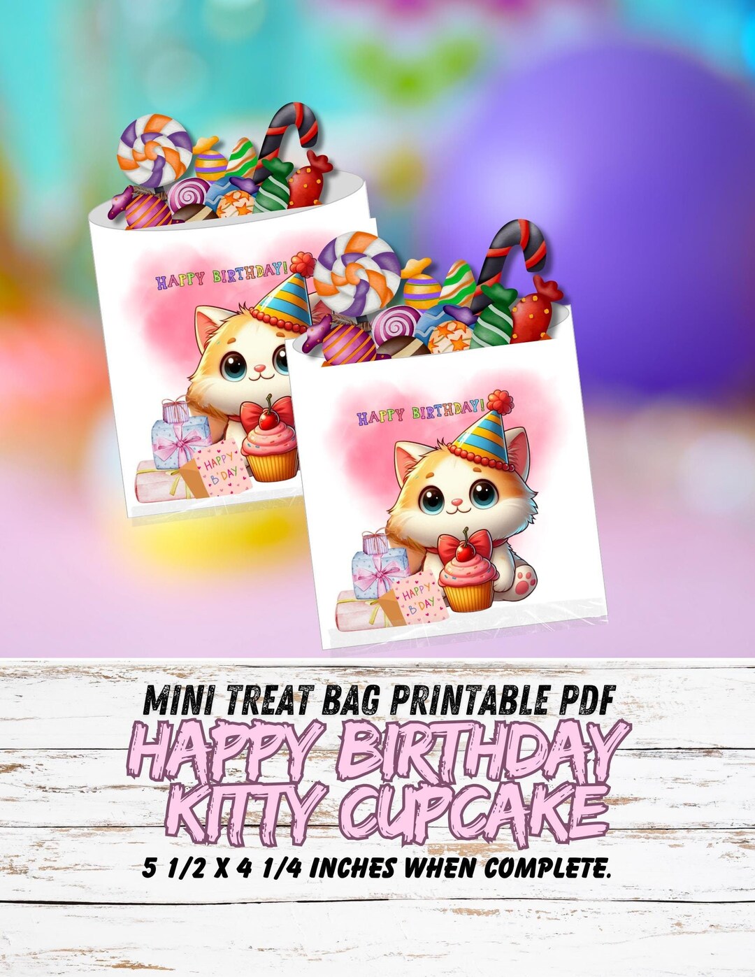 Kitty Birthday Treat Bags-printable Party Favor Sacks-pdf Download ...