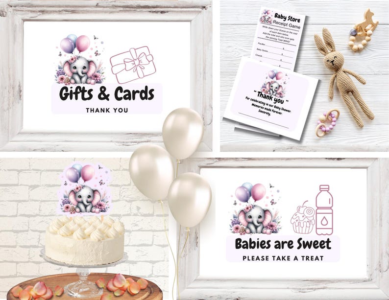 Printable Baby Elephant Shower Kit: 30 Party Decorations (PDF Download ...