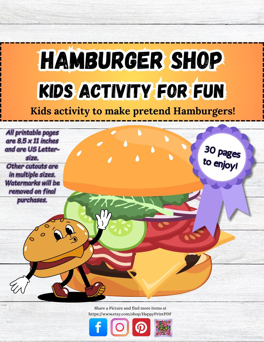 Hamburger Shop Kids Activity, Pretend Play Food Craft - PDF - Etsy
