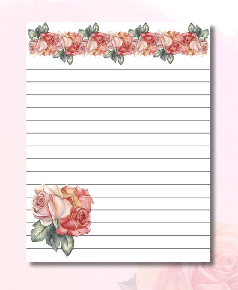 Stationery Bundle of Roses Themed Digital Paper Printable PDF, 8 ...