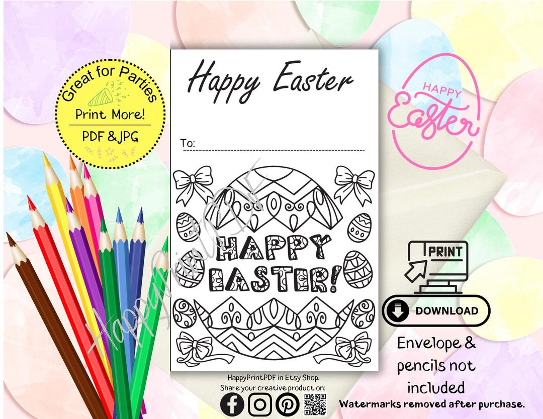 Happy Easter Coloring Card, Easter Egg, Digital Easter Card, Happy ...