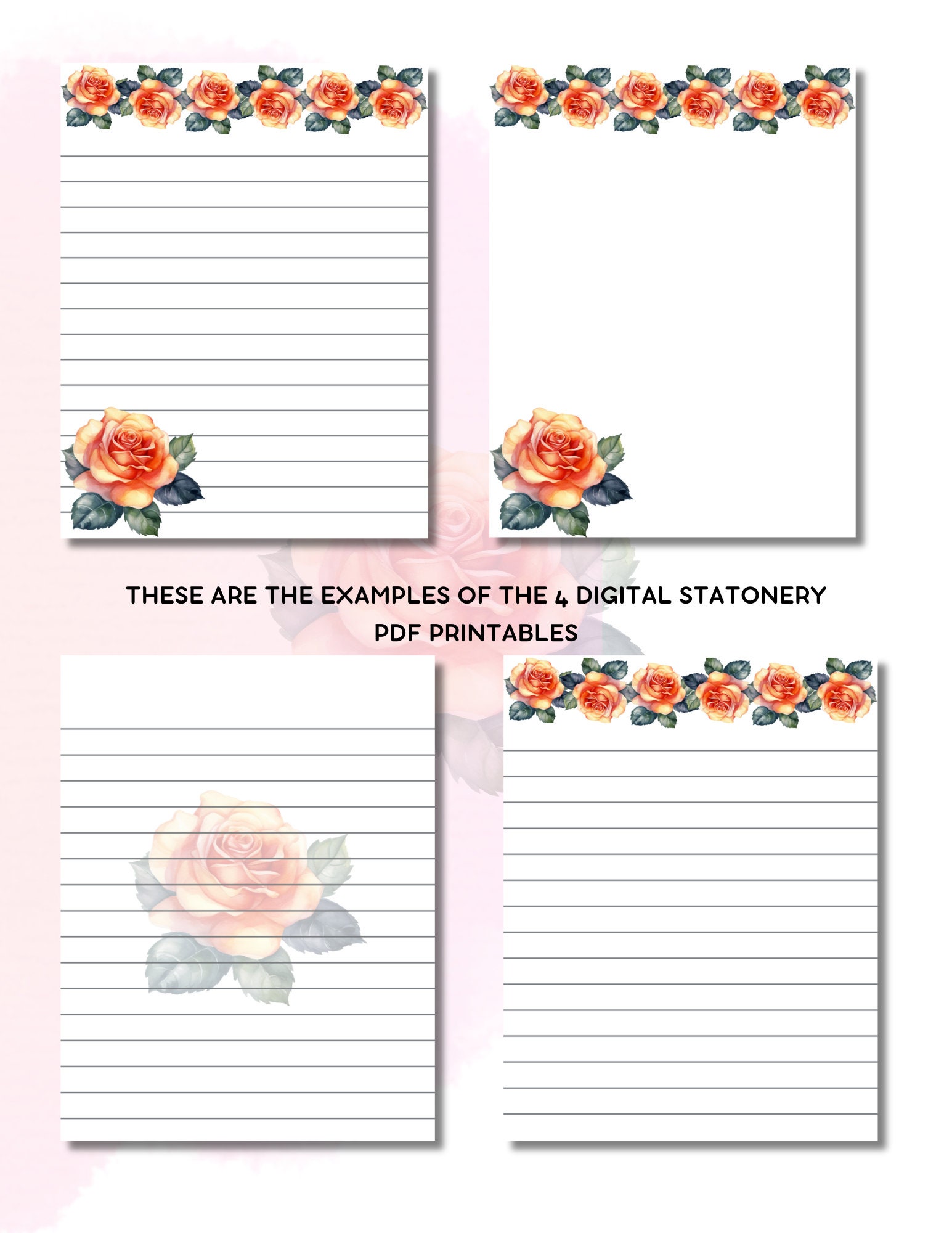 Stationery Peachy Roses Themed Digital Paper Printable PDF, 8.5x11inch ...