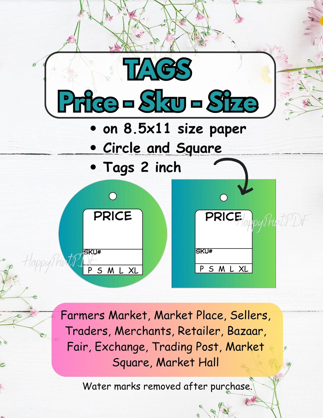 Green Vendor Tag Set: Price, SKU, Size Labels (2-inch, PDF, PNG, and ...