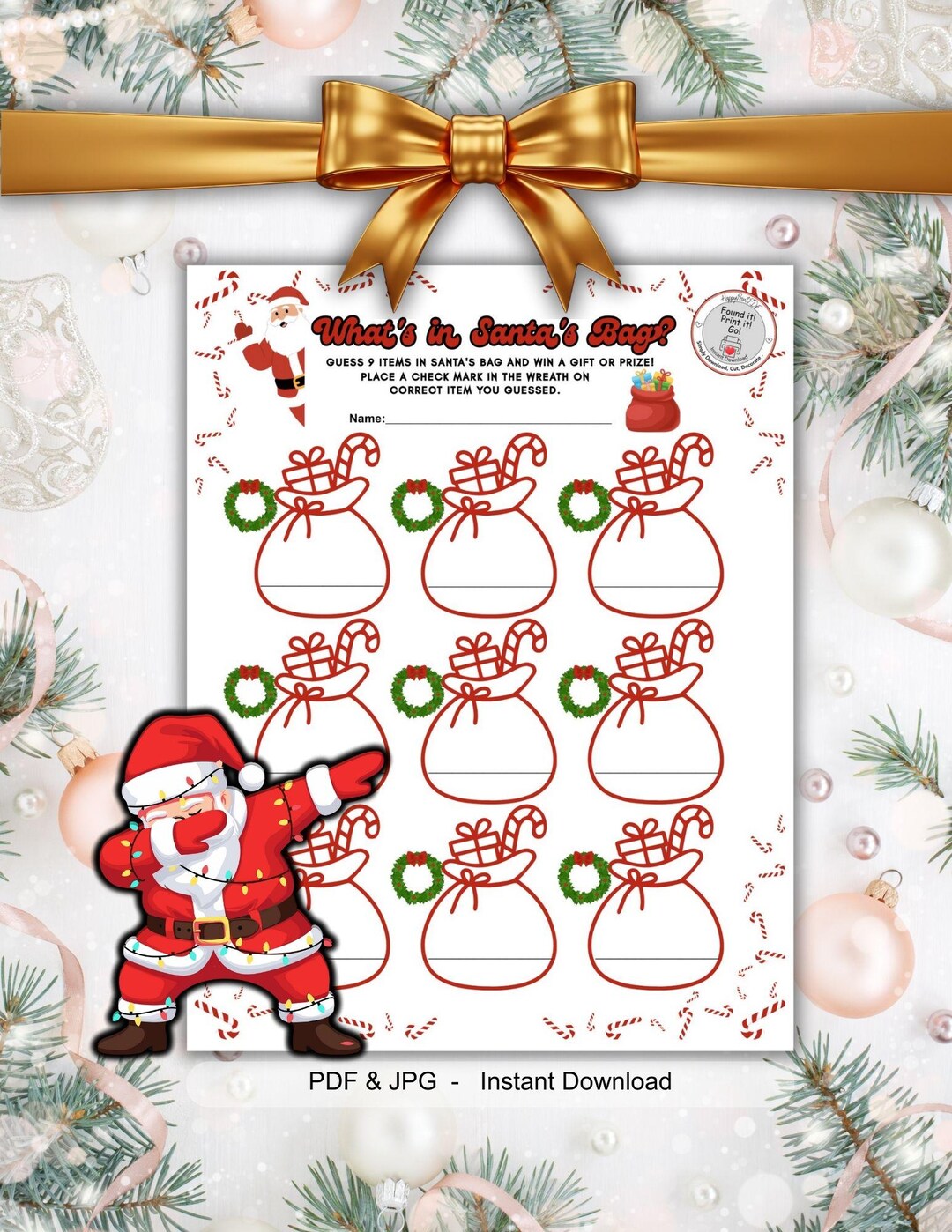 Santa's Bag Christmas Game – Printable Holiday Party Activity, PDF and ...