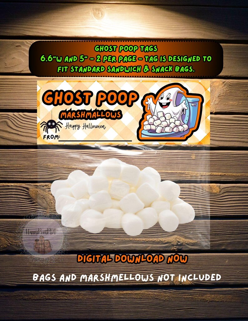 Halloween Ghost Poop Tags-marshmallow Treat Tag-pdf and JPG Printable ...
