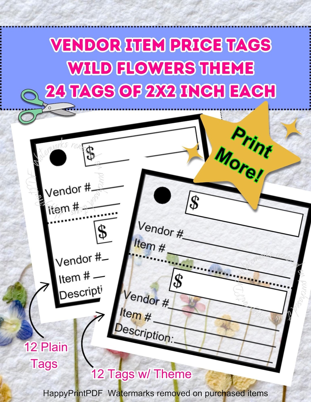 Vendor Tags-wild Flowers Theme and Plain Tags-2x2 Inch-instant Download ...