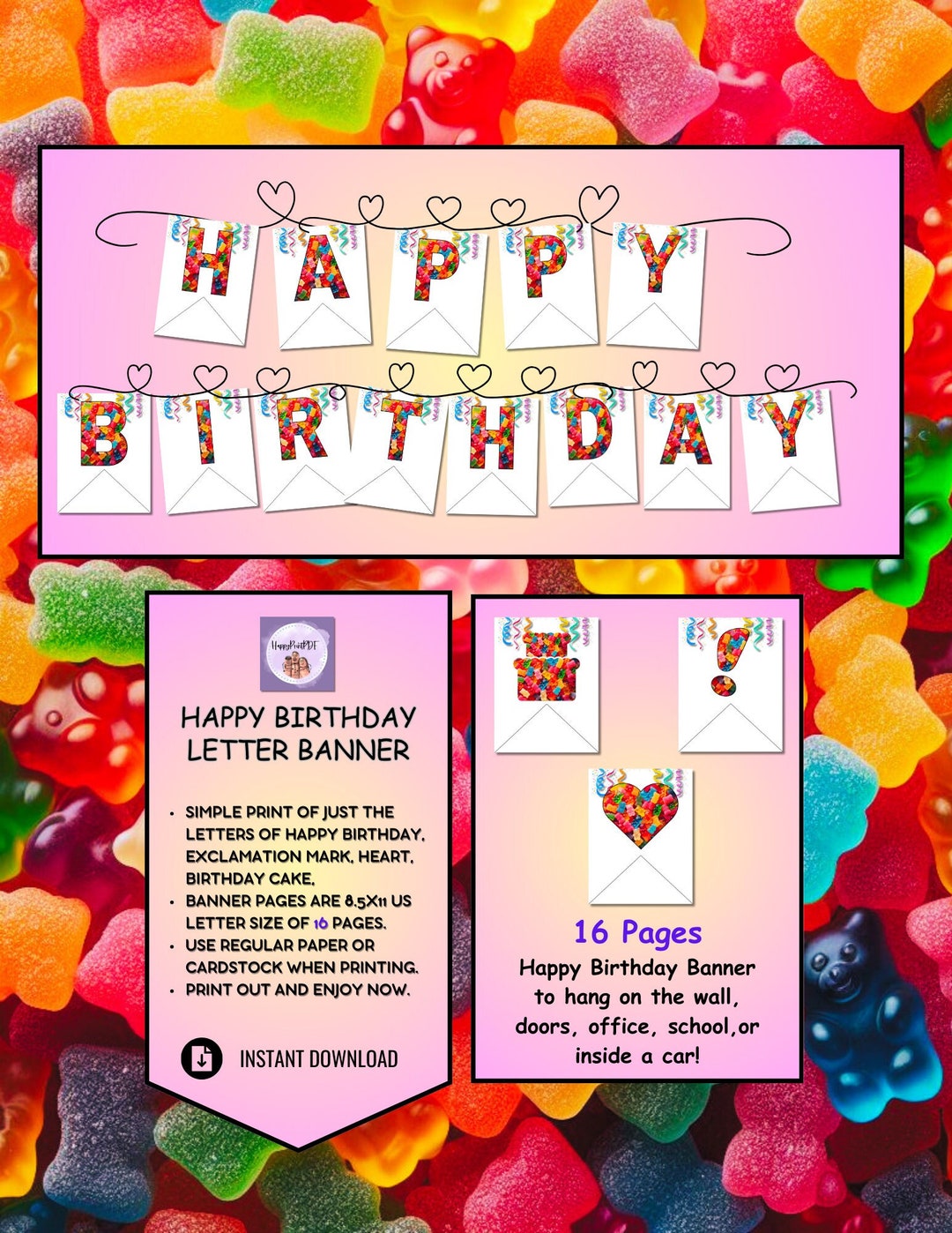 Gummy Bear Happy Birthday Banner: Printable Party Decoration (PDF) - Etsy