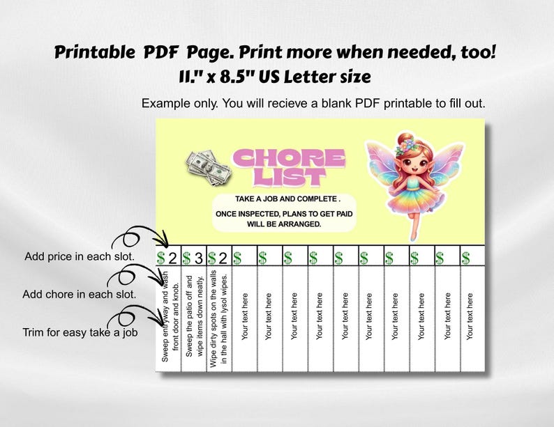 Chore Chart for Kids-tear-off Allowance Tracker-pdf Download Printable ...