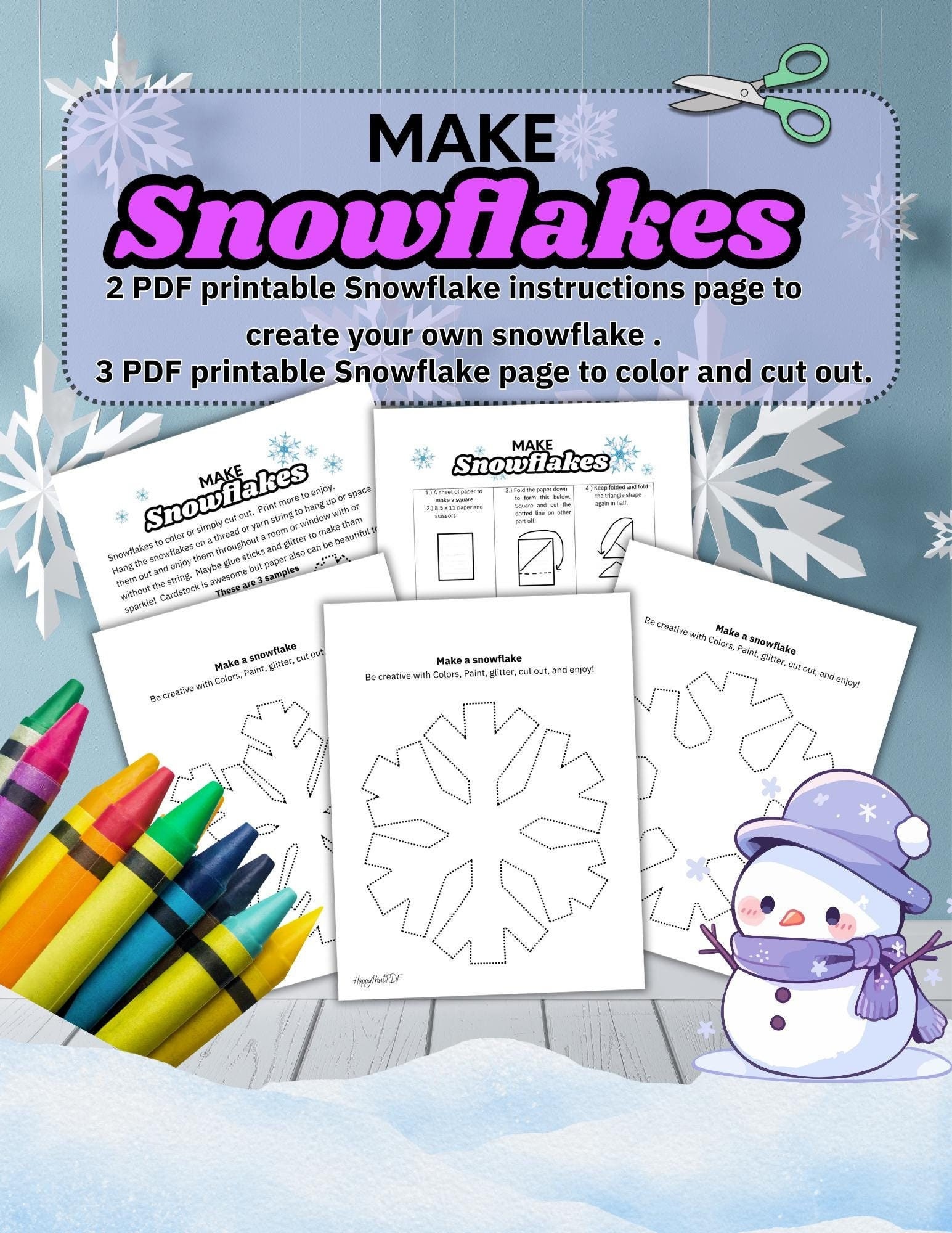Printable Snowflake Templates – 5 Pages JPG and PDF-DIY Winter Crafts ...