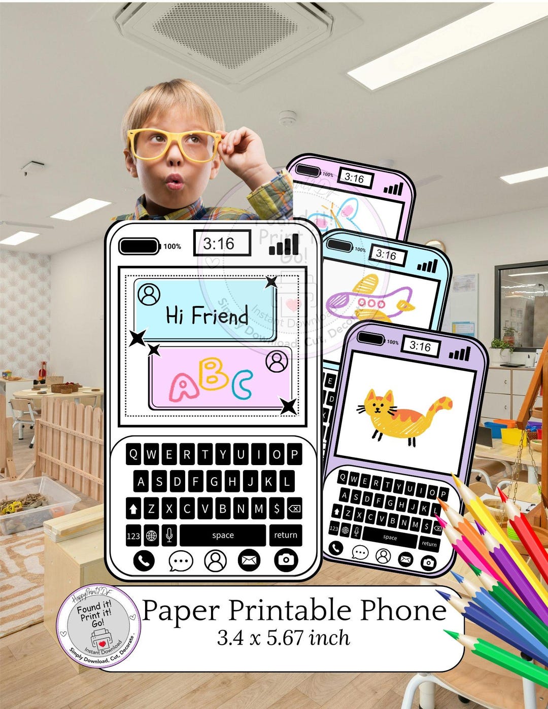 Printable Kids Pretend Play Phone – PDF Paper Activity – Imagination ...
