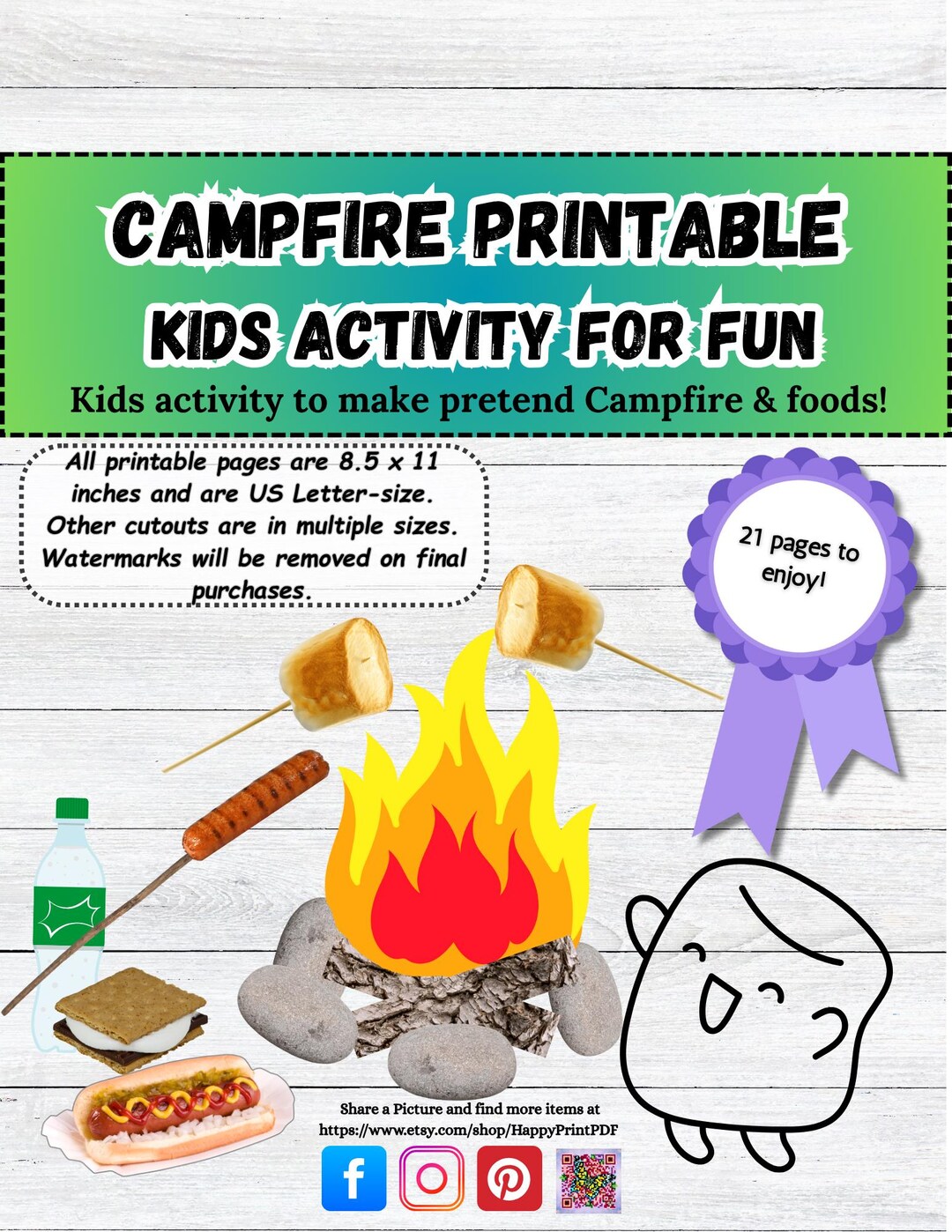 Pretend Campfire-printable Activity-kids' S'mores and Hot Dog Set ...