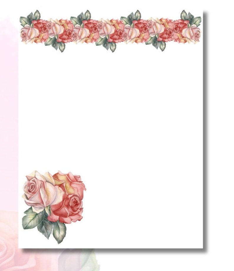 Stationery Bundle of Roses Themed Digital Paper Printable PDF, 8 ...