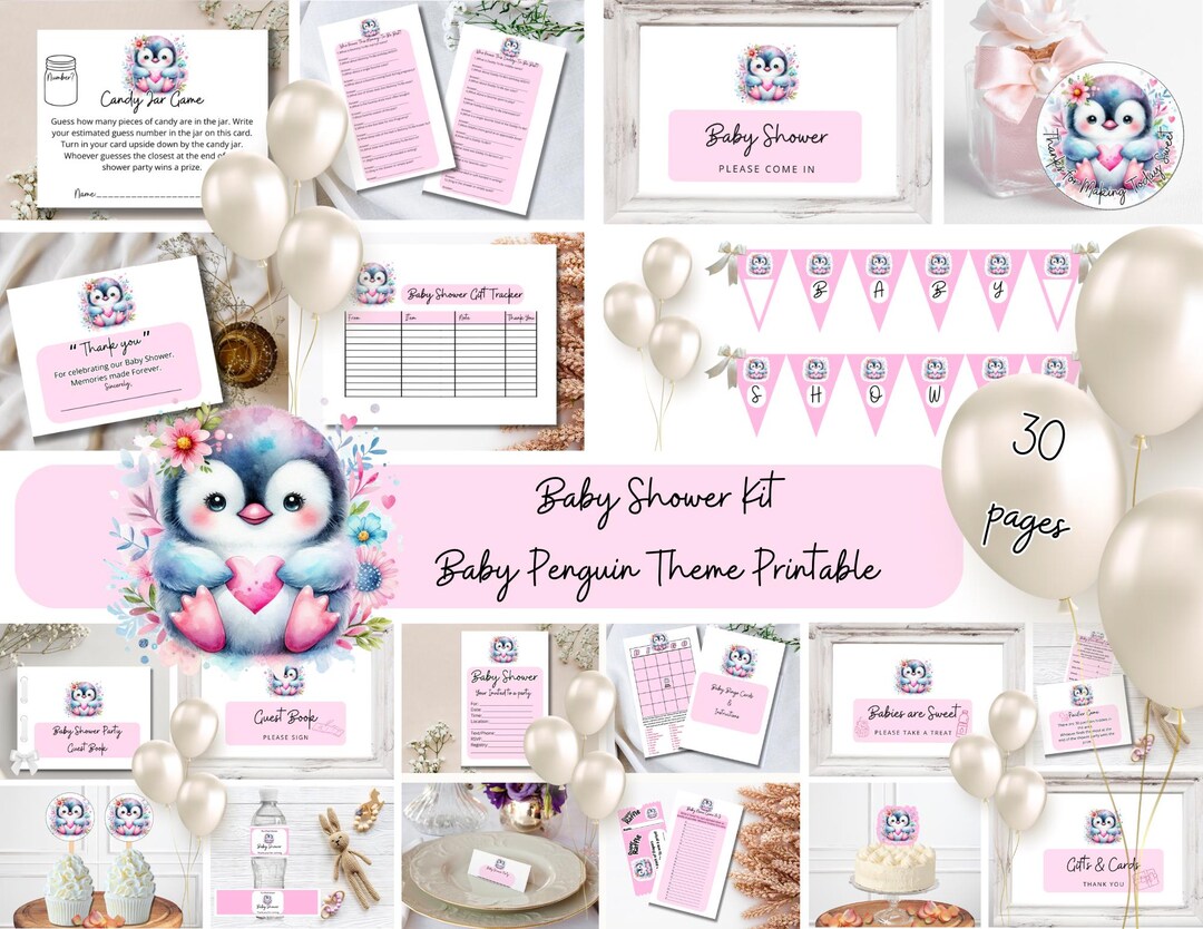Printable Baby Penguin Shower-30-piece Party Decorations-pdf Download ...