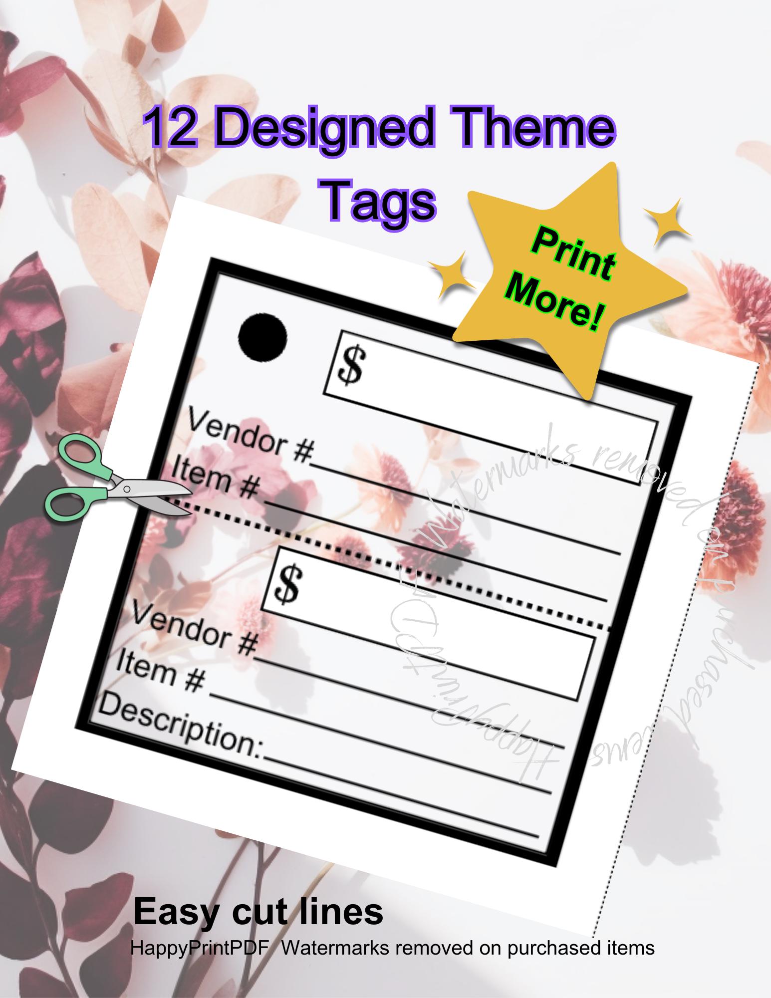 Vendor Tags Red Flowers Theme, Printable Tags in PDF, Tags 2x2 Inch ...