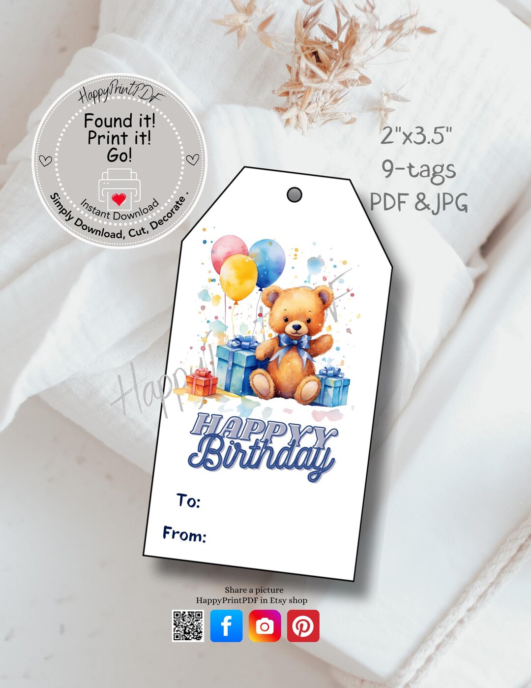 Teddy Bear Birthday Gift Tags-birthday Gift Tags-party Favors PDF and ...