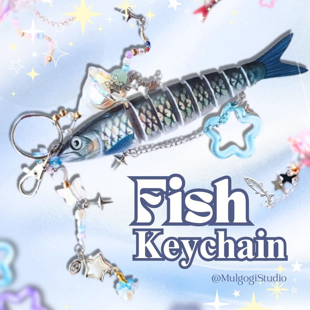 Long Fish Keychain With Beaded Jewelry / Fish Lure Keychain / Trinket ...
