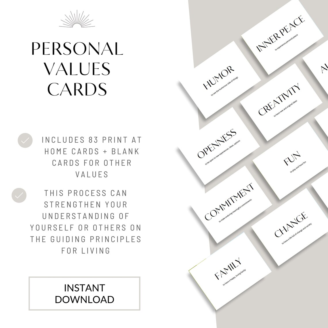 Core Values Cards & Exercise Align on Values 80 Values Print at Home - Etsy