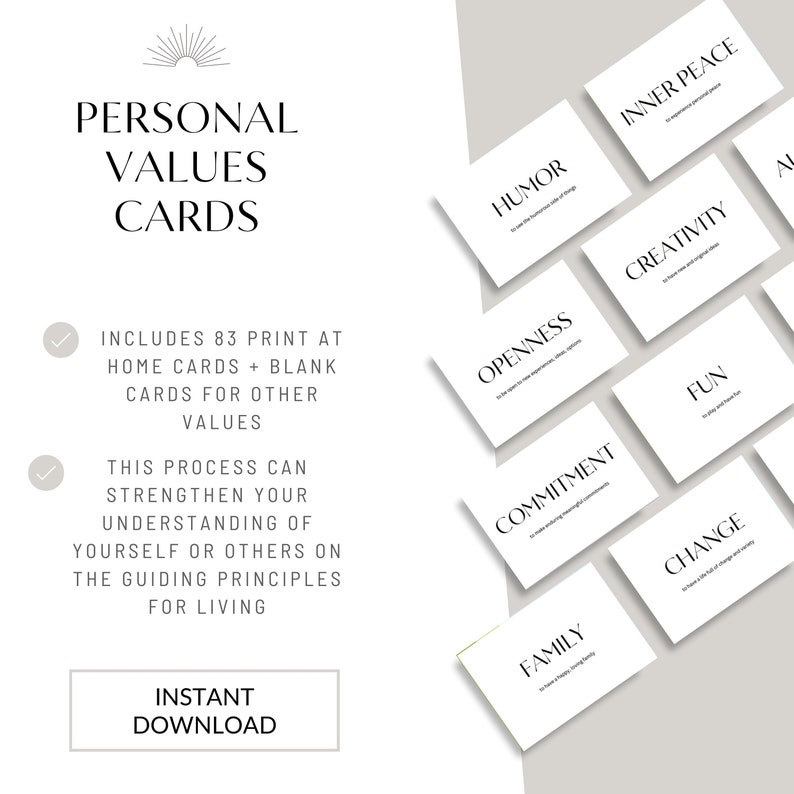 Core Values Cards & Exercise Align on Values 80 Values Print at Home - Etsy