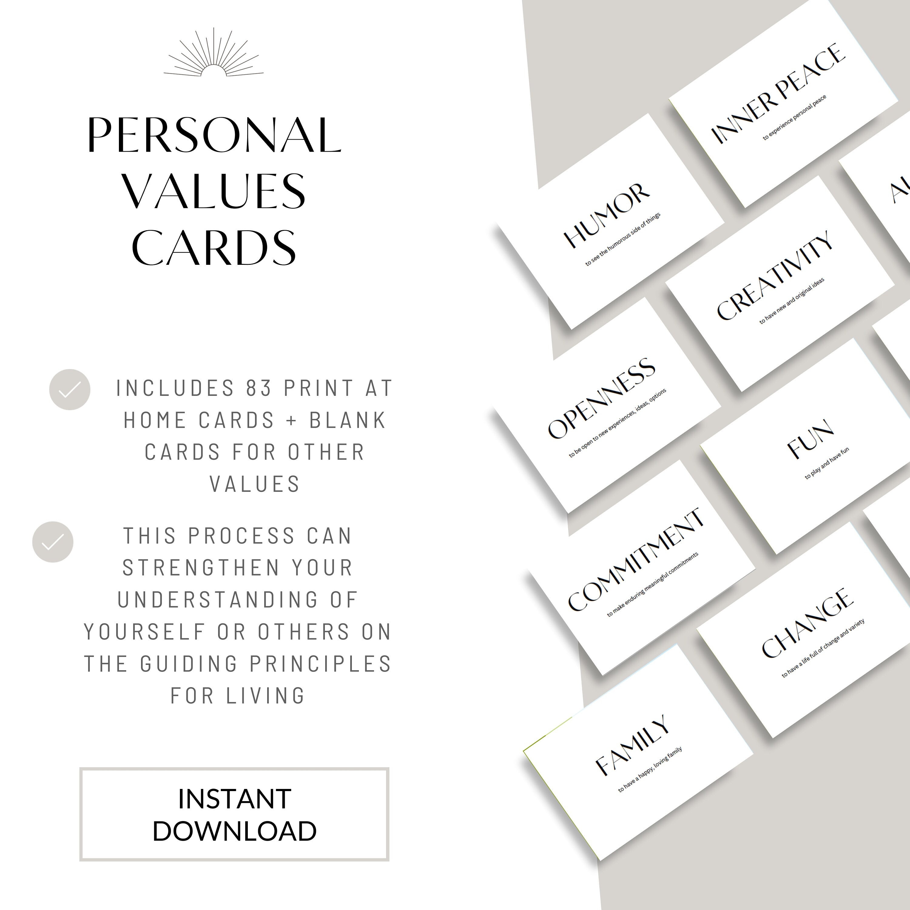 Core Values Cards & Exercise Align on Values 80 Values Print at Home - Etsy